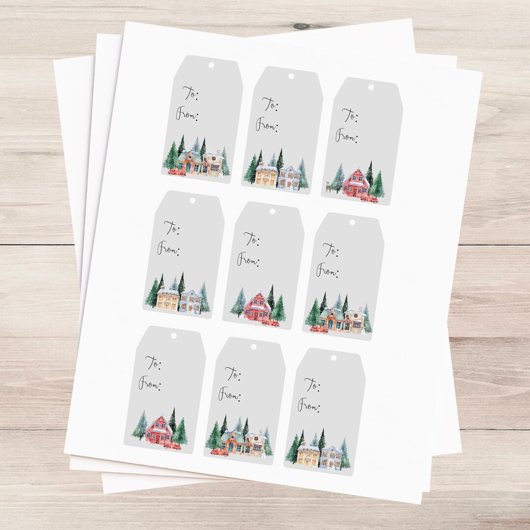 Printable Winter Village Christmas Gift Tags. Cozy Cottages in a Winter ...