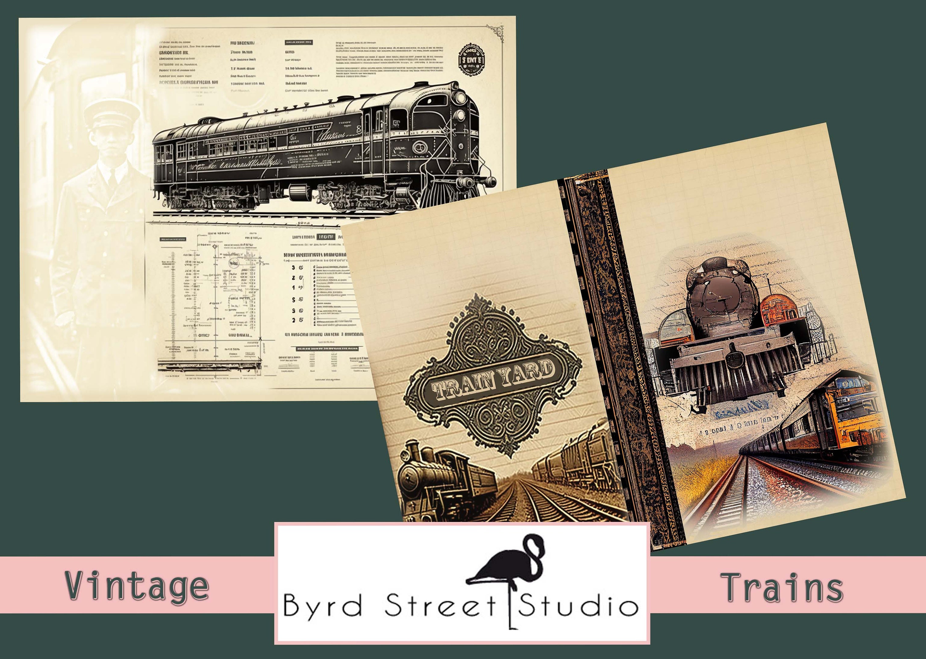 Vintage Train Journal Digital Kit, Railroad Printable, Rolling Stock ...