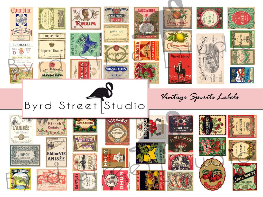 Vintage Spirits Labels, Bundle, Liquor Labels, Digital Collage Sheets ...