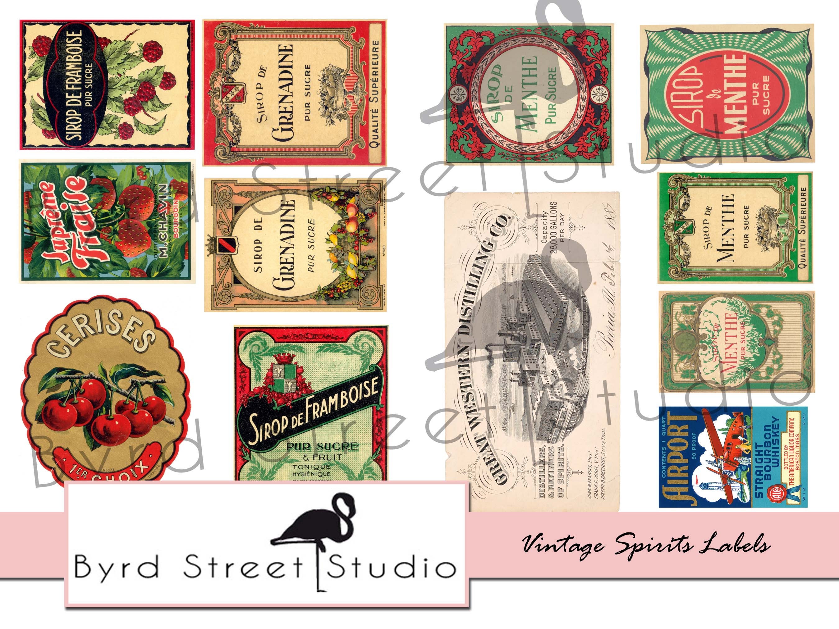 Vintage Spirits Labels, Bundle, Liquor Labels, Digital Collage Sheets ...