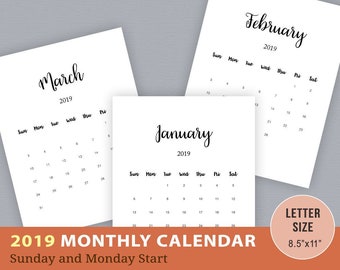 Editable Calendar Templates Editable PDF Printable Calendar | Etsy