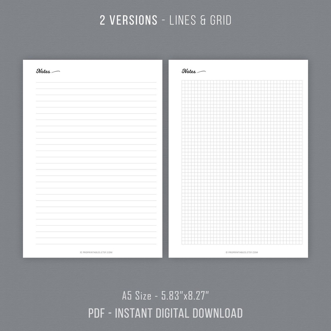 Notes Page Template, Notebook Pages Printable, Grid Notes, Filofax ...