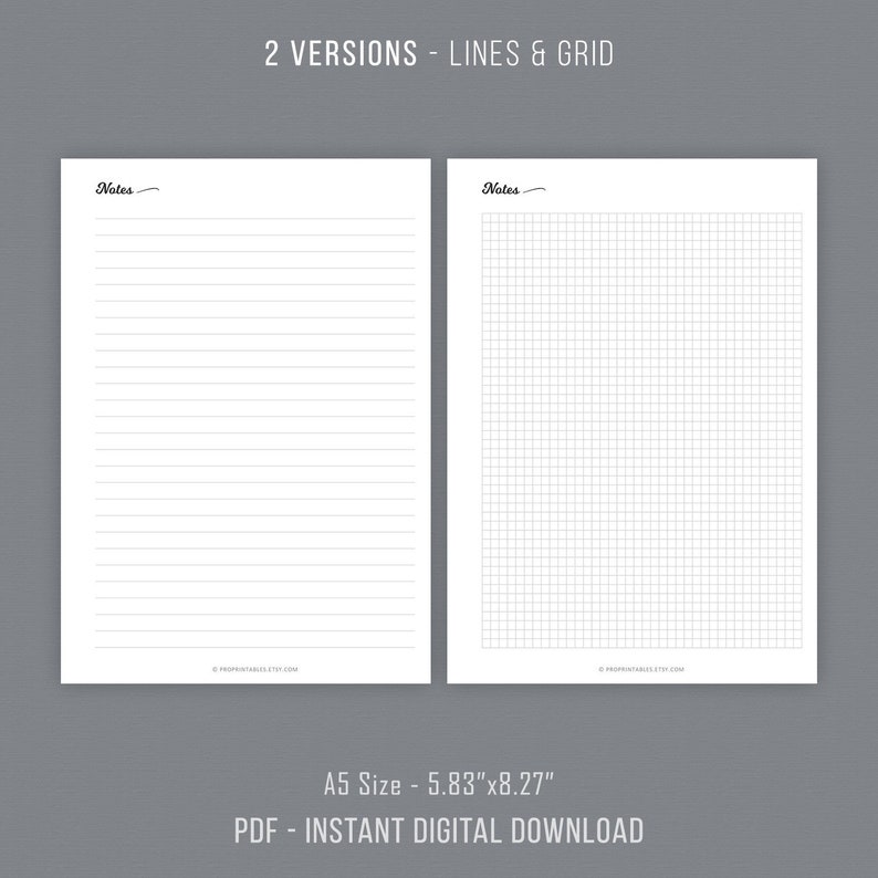 Notes Page Template, Notebook Pages Printable, Grid Notes, Filofax ...