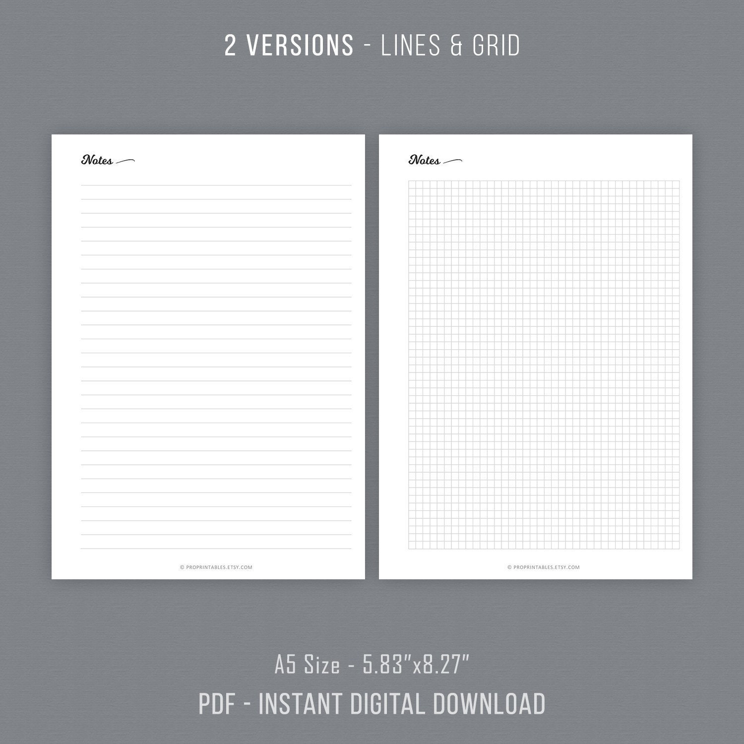 Notes Page Template, Notebook Pages Printable, Grid Notes, Filofax ...