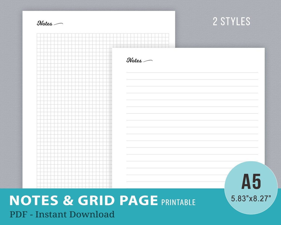 Notes Page Template, Notebook Pages Printable, Grid Notes, Filofax ...