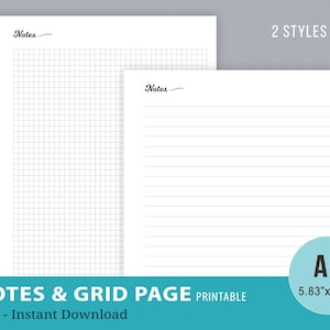 Notes Page Template, Notebook Pages Printable, Grid Notes, Filofax ...