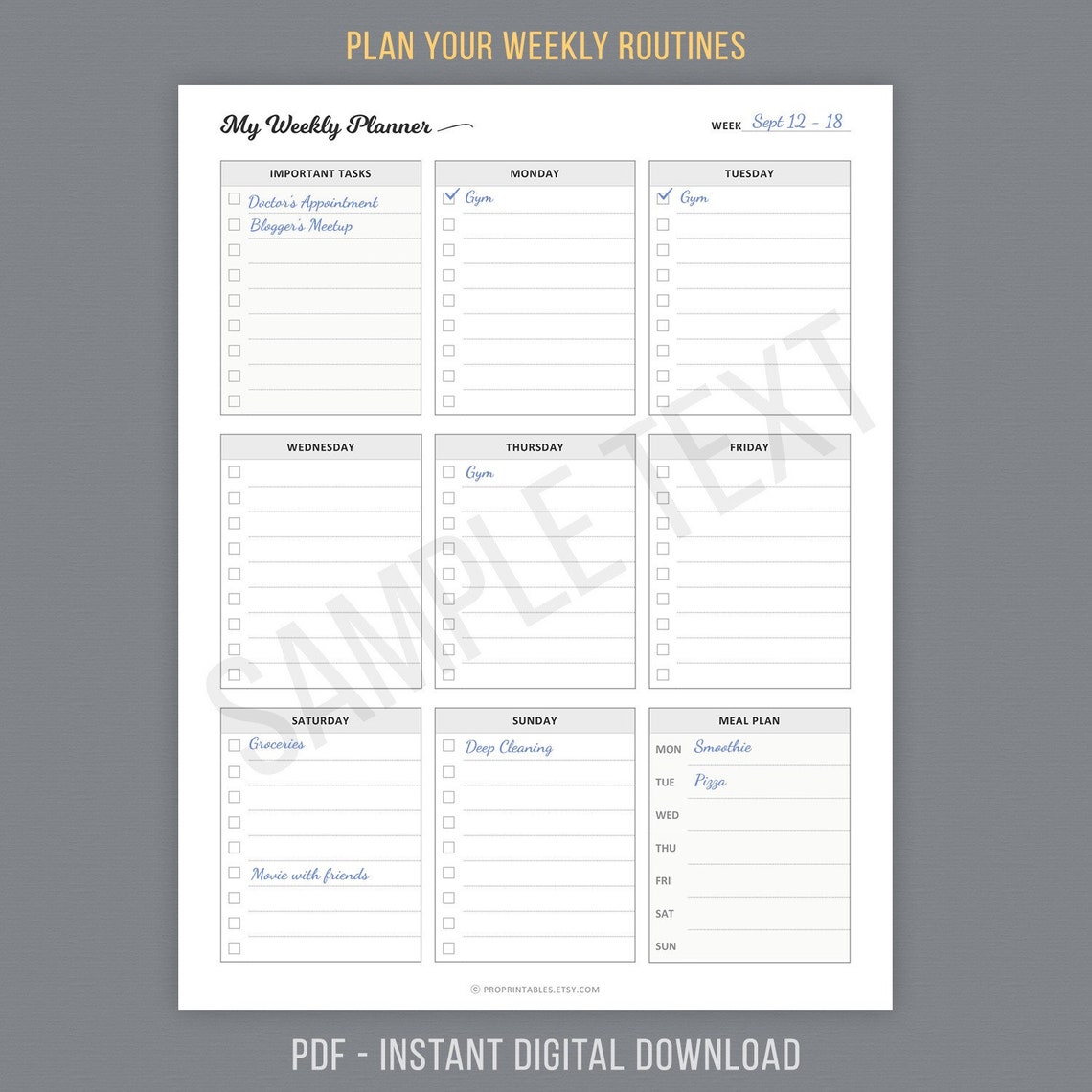 Weekly Planner, Weeks Plan, Weekly Schedule, Week Organizer, to Do List ...