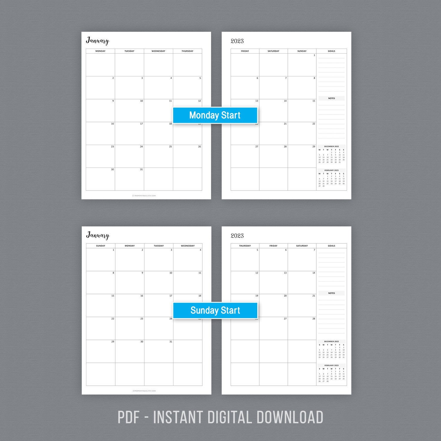 2023 Monthly Planner Pages Printable, Monthly Spread, Agenda, Planner ...