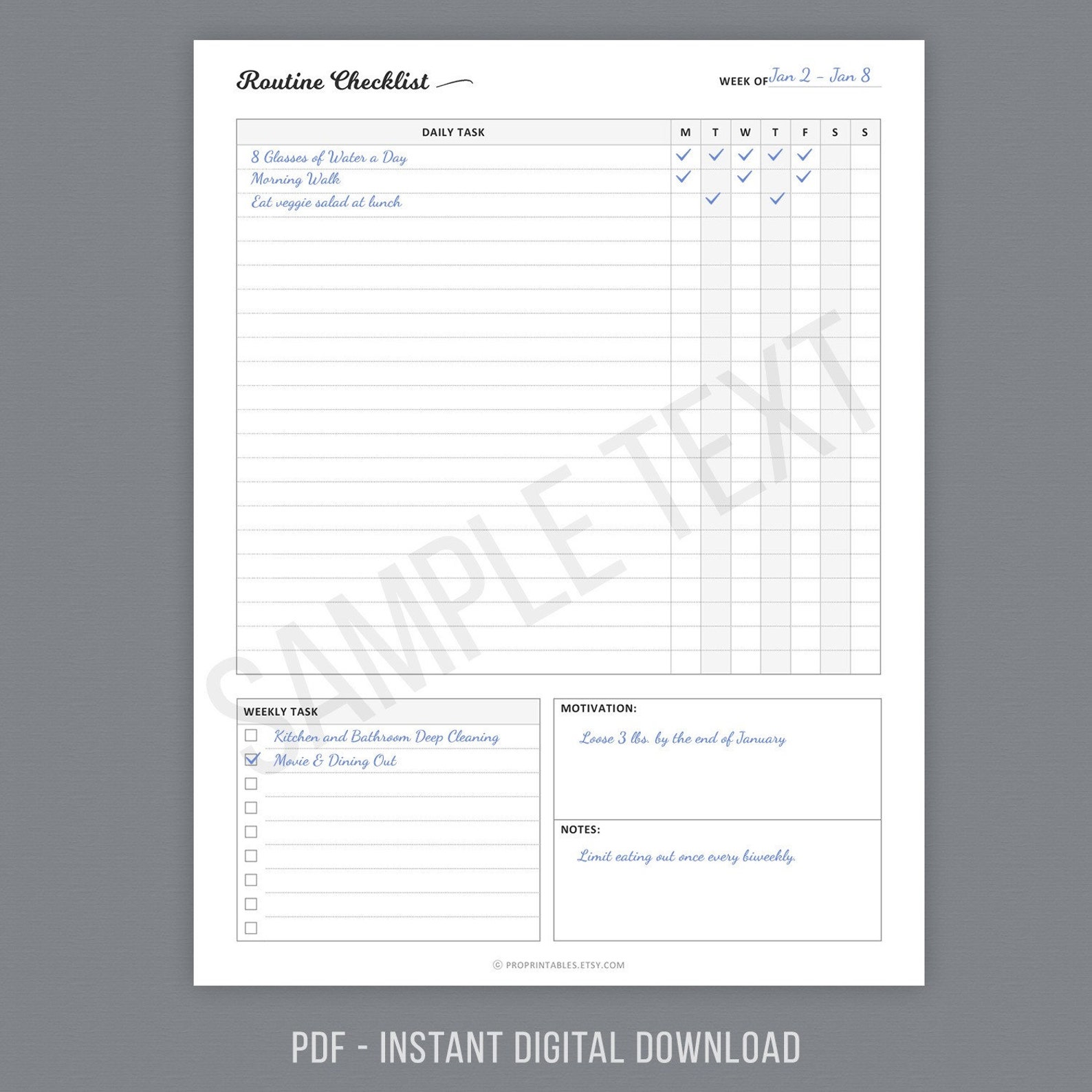 Daily Routine Checklist, Daily Planner Printable, Routine Chart, Weekly ...