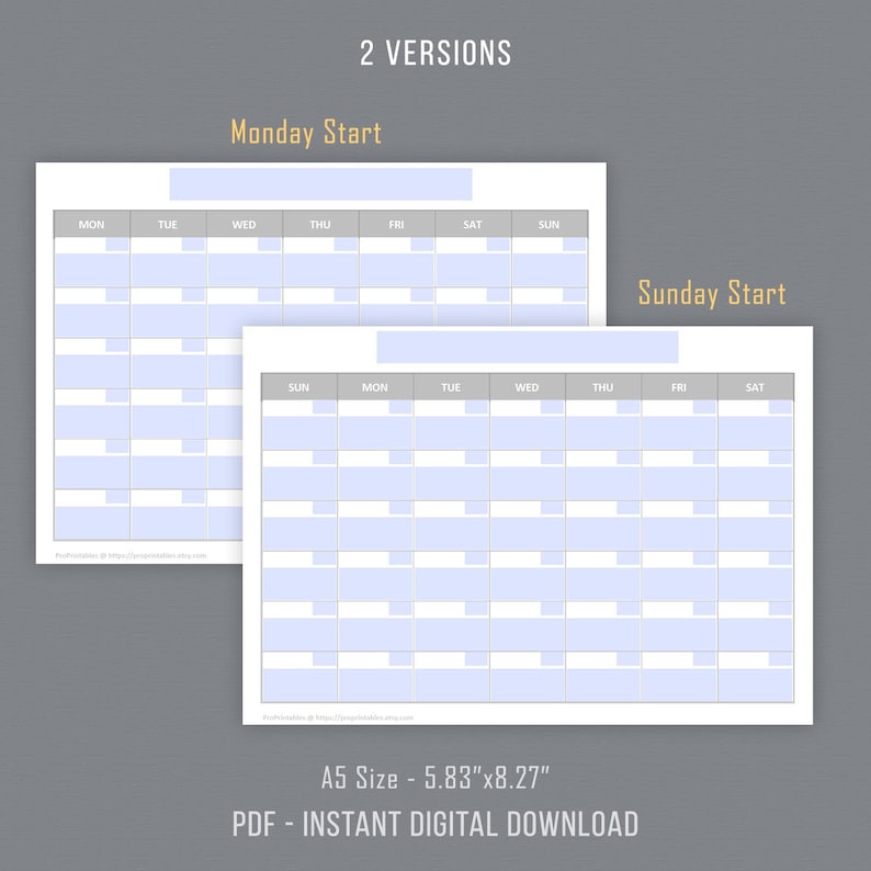 Editable Calendar Template, Printable Monthly Calendar, Sunday Start ...