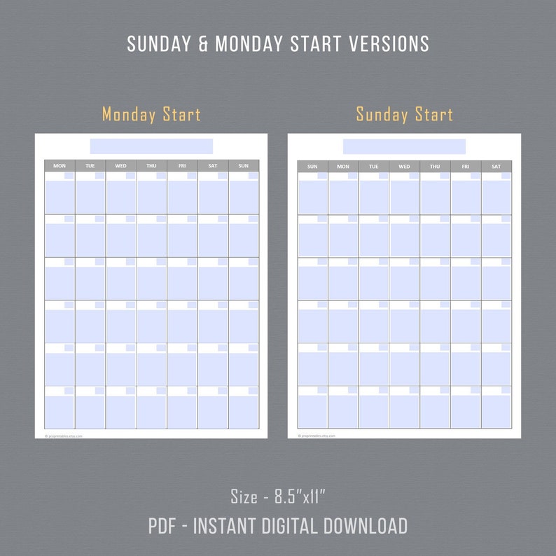 Editable Calendar Templates Editable PDF Printable Calendar | Etsy