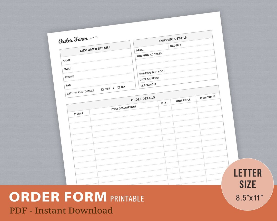 Order Form Printable, Custom Order Form Template, Business Planner ...