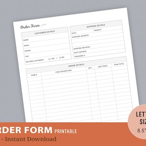 Order Form Printable, Custom Order Form Template, Business Planner ...