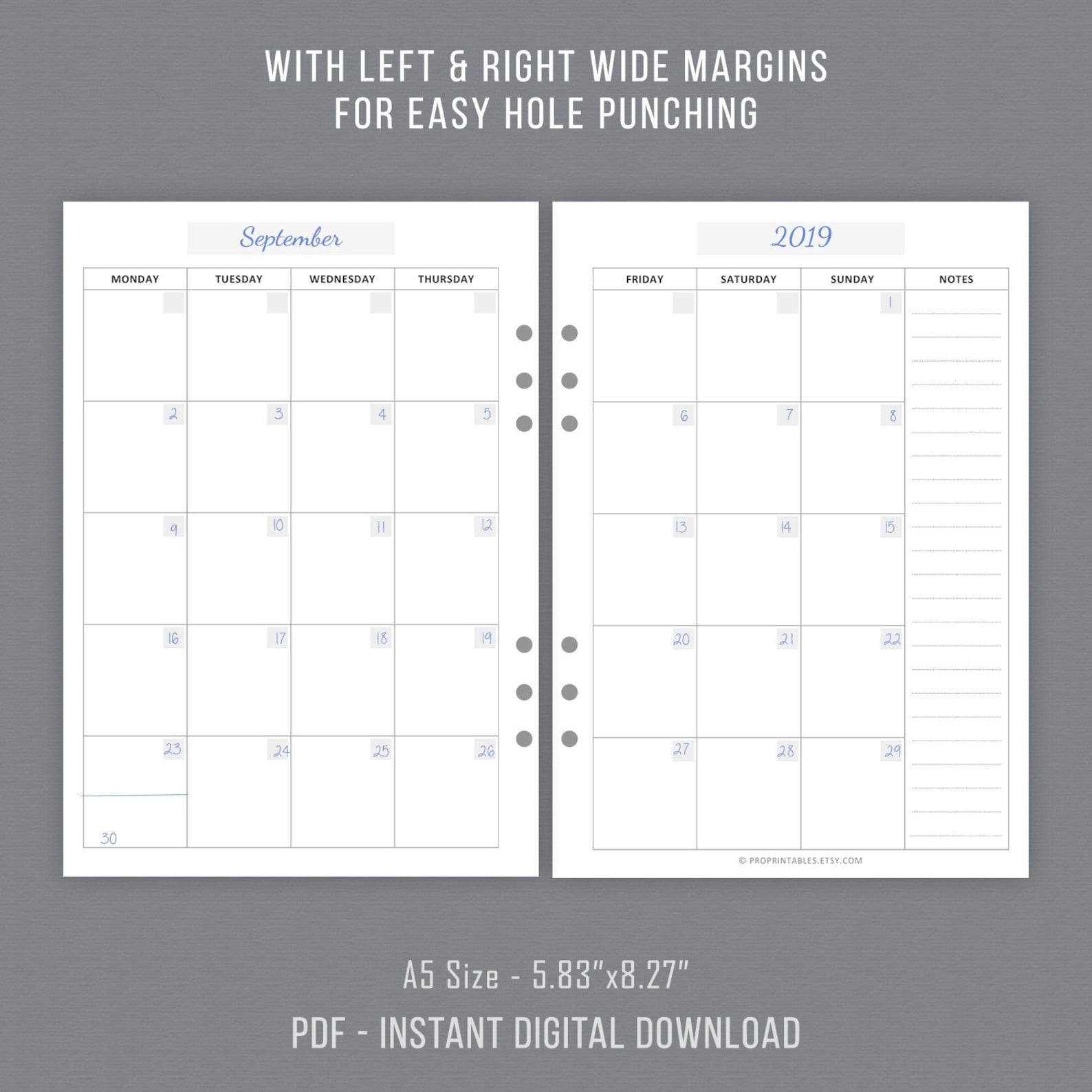 Undated Monthly Planner Inserts, Monthly 2 Page Spread Template ...