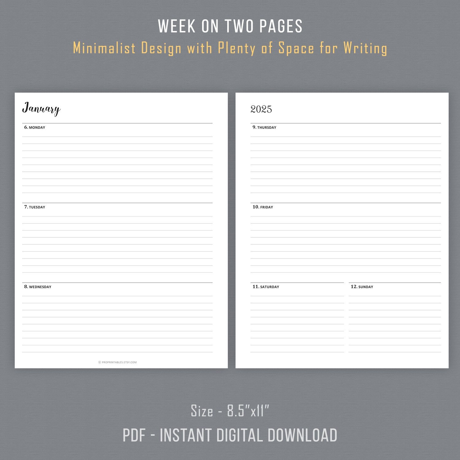2025 Weekly Planner Printable, Sunday Monday Start, WO2P Goals Agenda ...