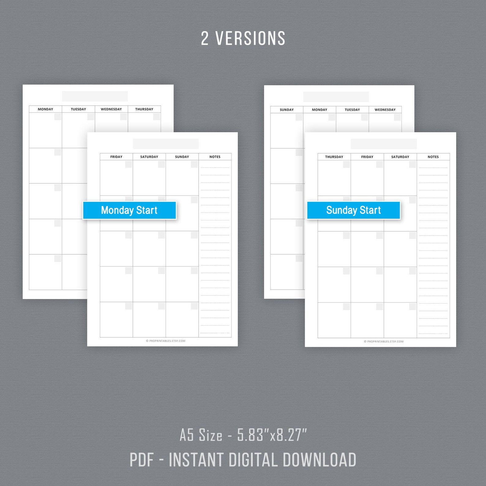 Undated Monthly Planner Inserts, Monthly 2 Page Spread Template ...