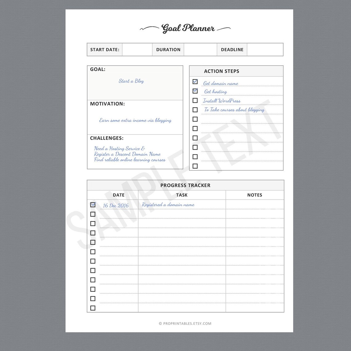 Goal Planner, Goal Tracker, Filofax Planner Inserts, Project Tracker ...