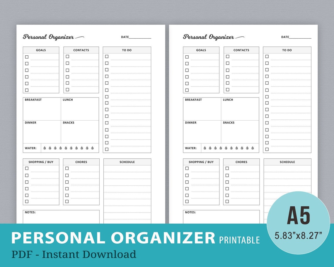 Personal Organizer, Daily Planner Printable Pages, Day Organizer, to Do ...