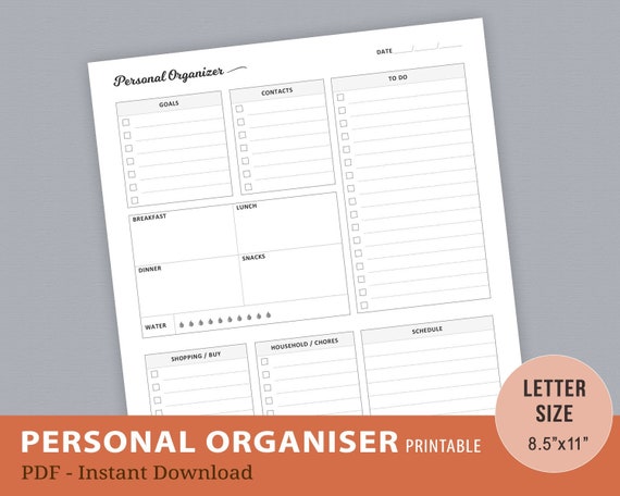 Personal Organizer Daily Planner Personal Planner Printable | Etsy