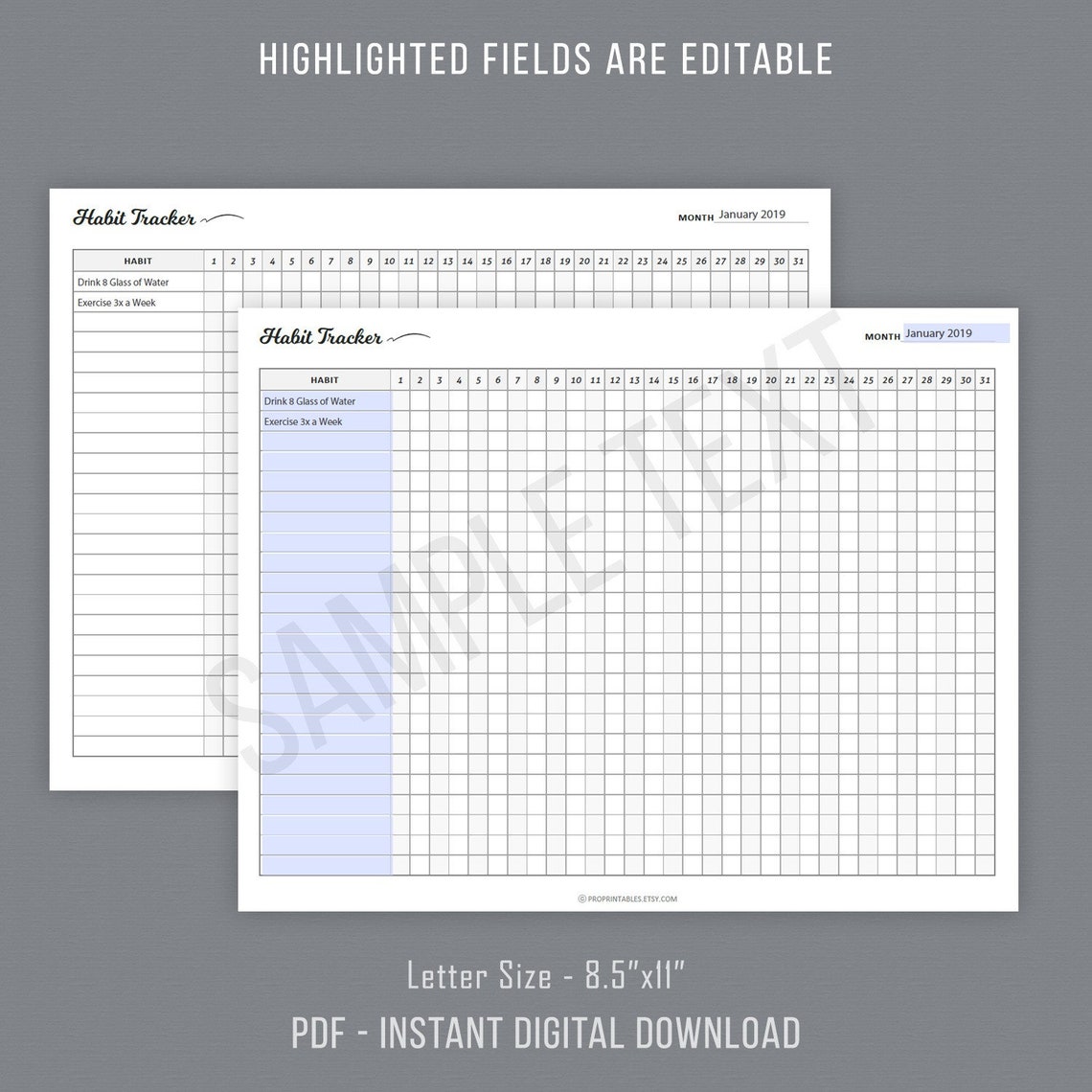 Editable Habit Tracker, Goal Tracker, Habit Planner, Daily Habits, Goal ...