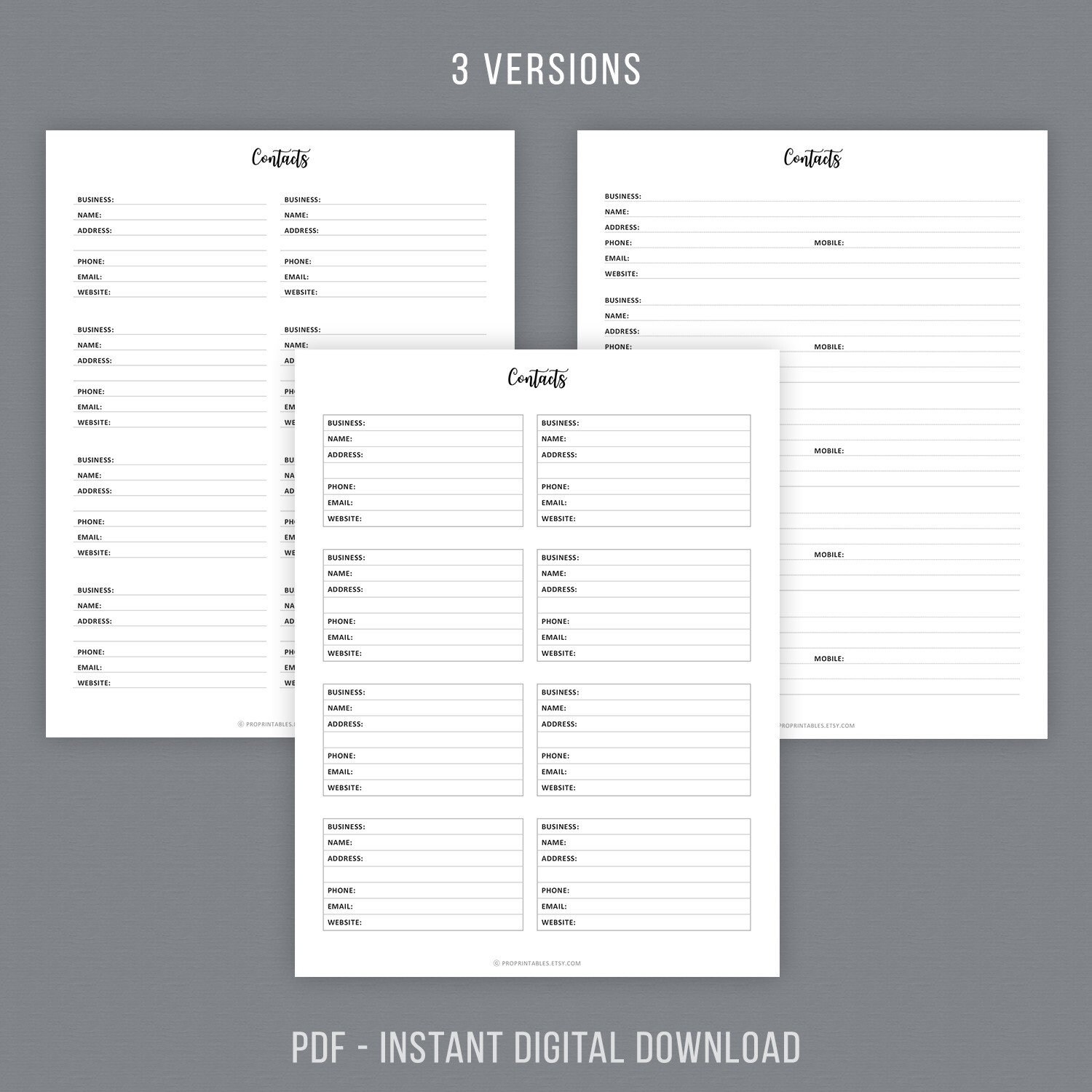 Contacts Page Printable, Contact Sheet, Address Book, Planner Inserts ...