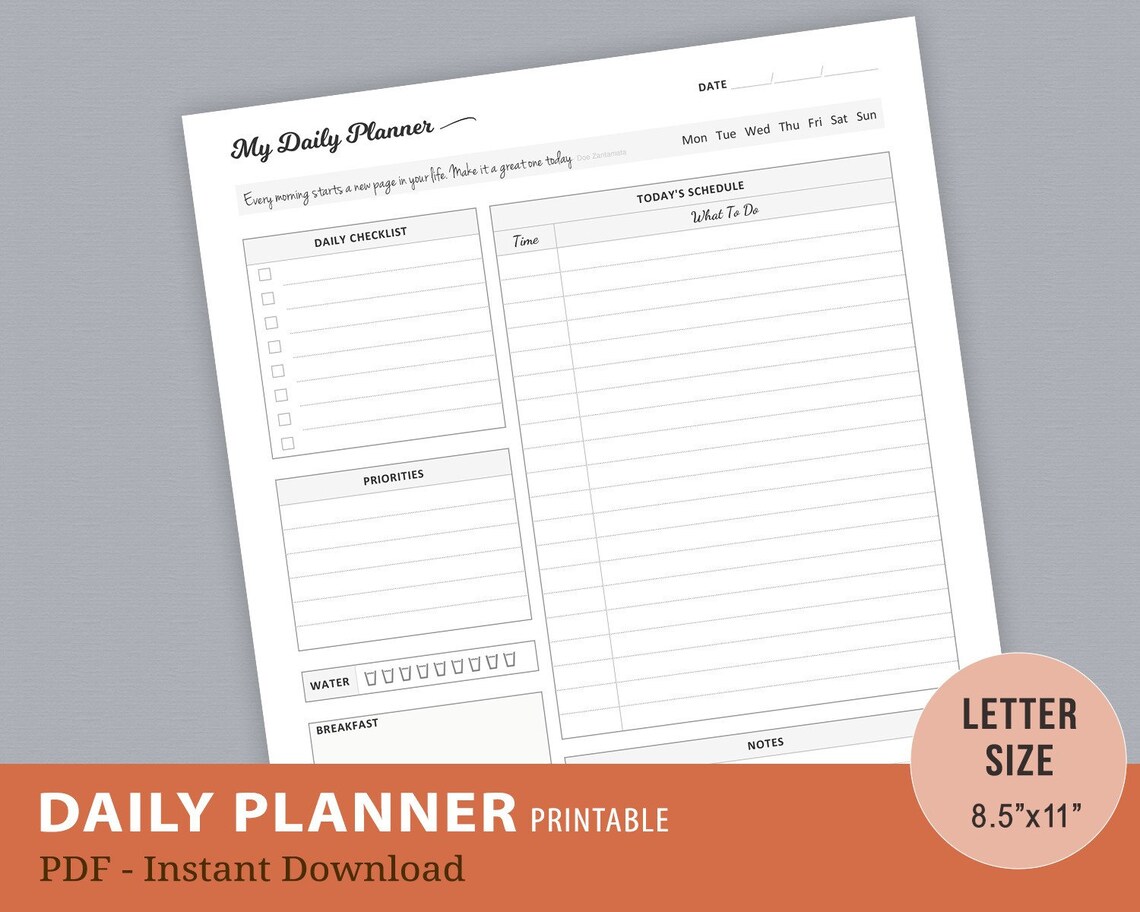 Daily Planner, Daily to Do List, Day Planner, Daily Planner Printable ...