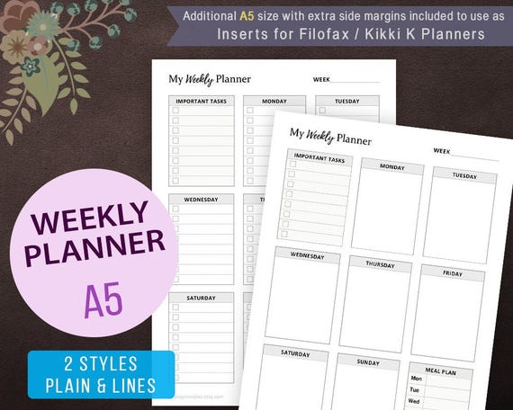 Weekly Planner Week's Plan Weekly Schedule Weekly | Etsy