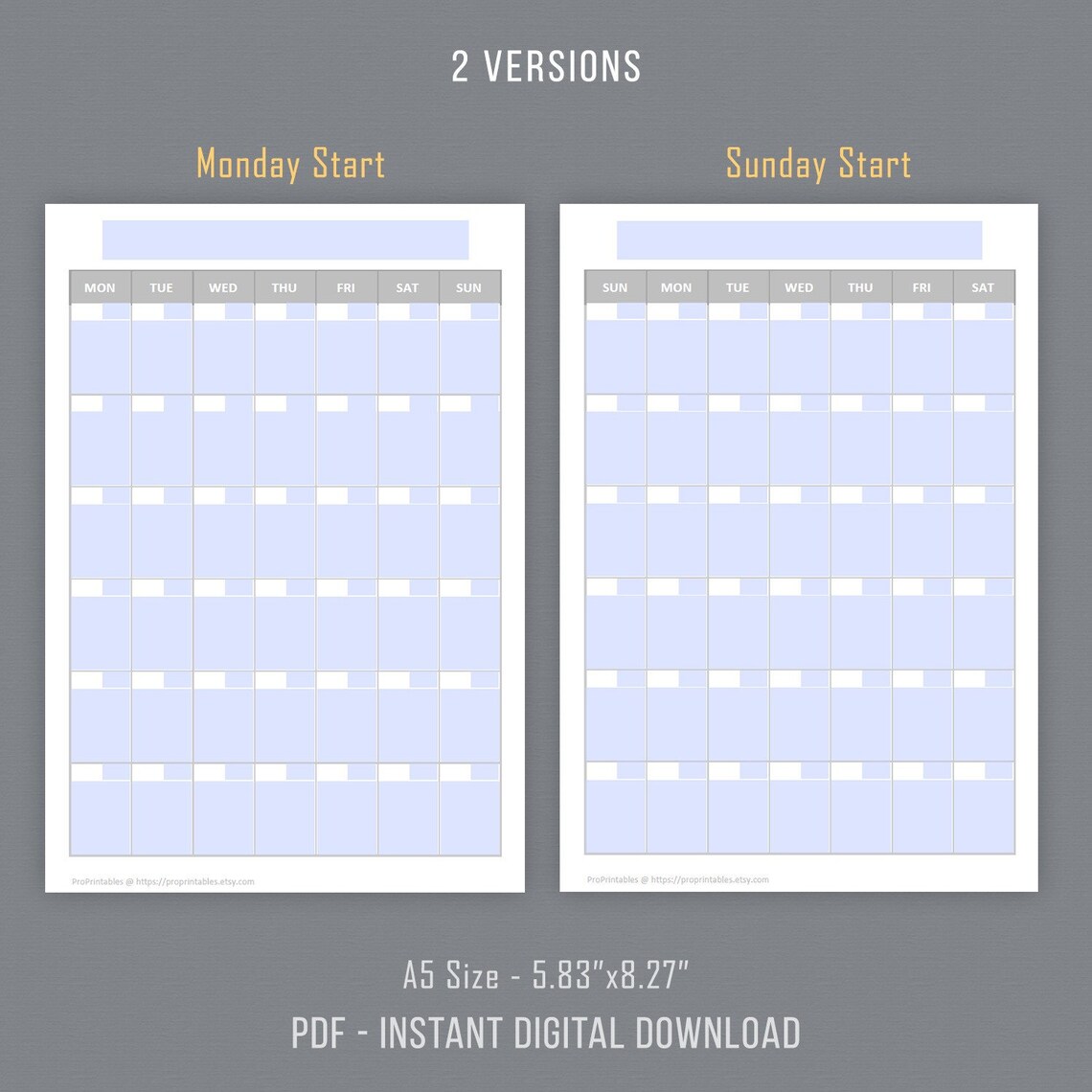 Editable Calendar Templates, Editable PDF, Printable Calendar, Vertical ...