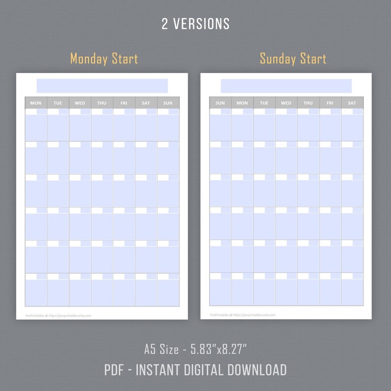 Editable Calendar Templates, Editable PDF, Printable Calendar, Vertical ...
