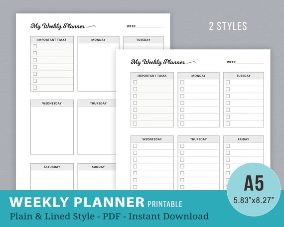Weekly Planner Week's Plan Weekly Schedule Weekly - Etsy