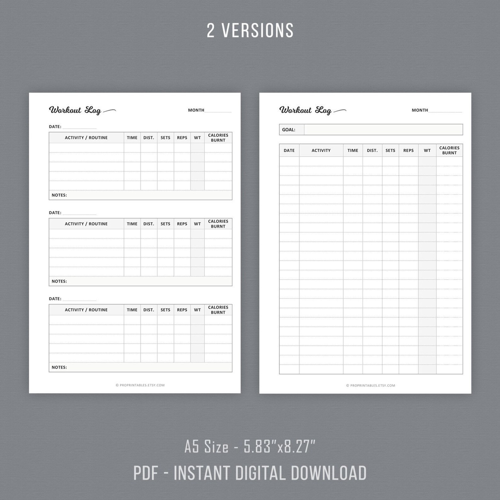Workout Log, Fitness Log, Exercise Log Printable, A5 Planner Inserts ...