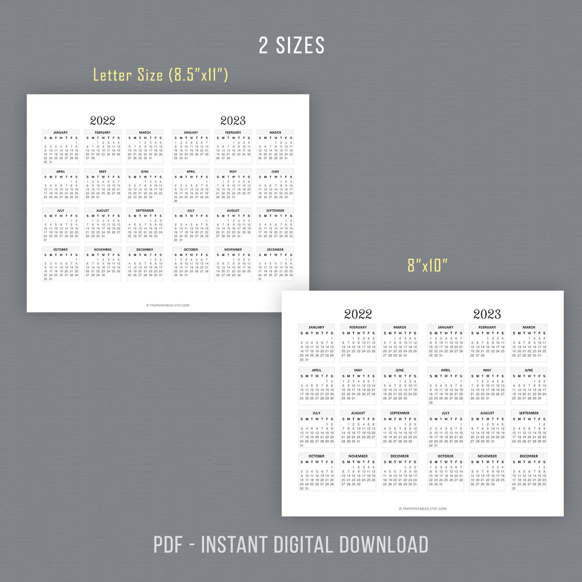 2022-2023 Yearly Calendar, Horizontal Wall Calendar, Desktop Calendar ...