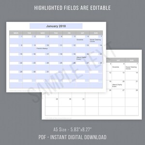 Editable Calendar Template, Printable Monthly Calendar, Sunday Start ...