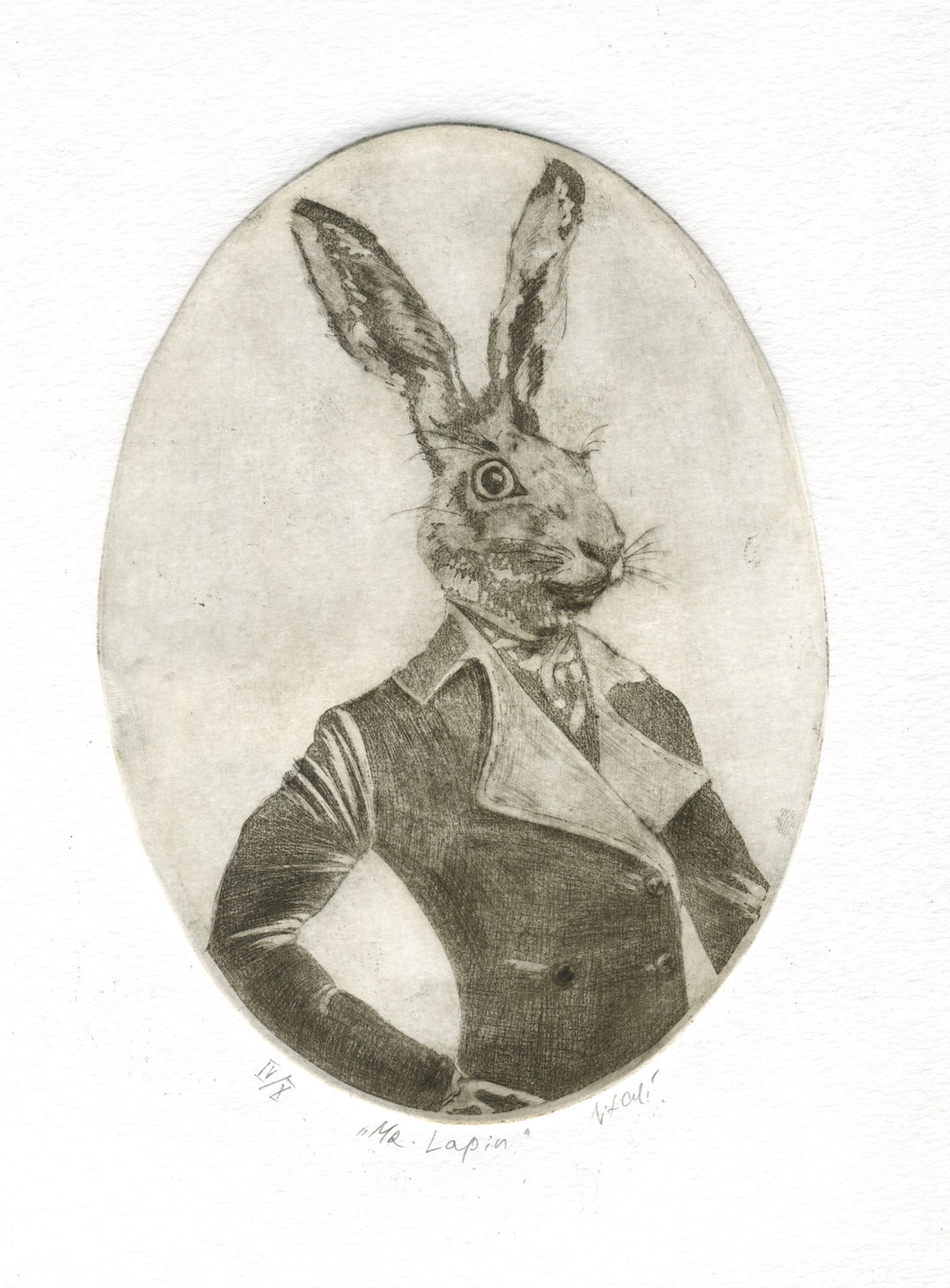 Engraving "mr. Rabbit", Original Etching Print, Numbered and Signed ...