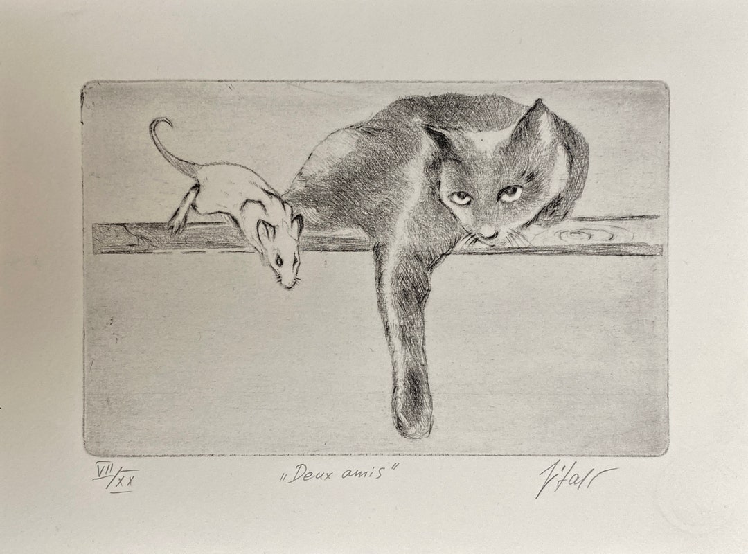 Original Etching "two Friends" - Etsy