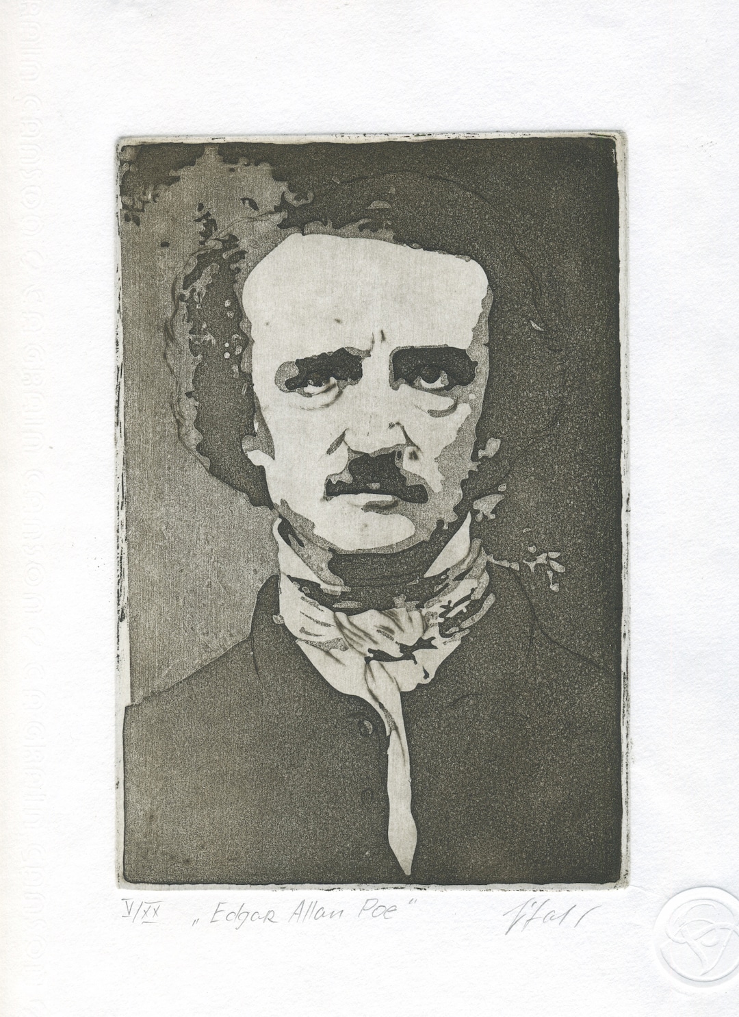 Grabado original edgar Allan Pé. Edgar Allan Po.Edgar y Heching ...
