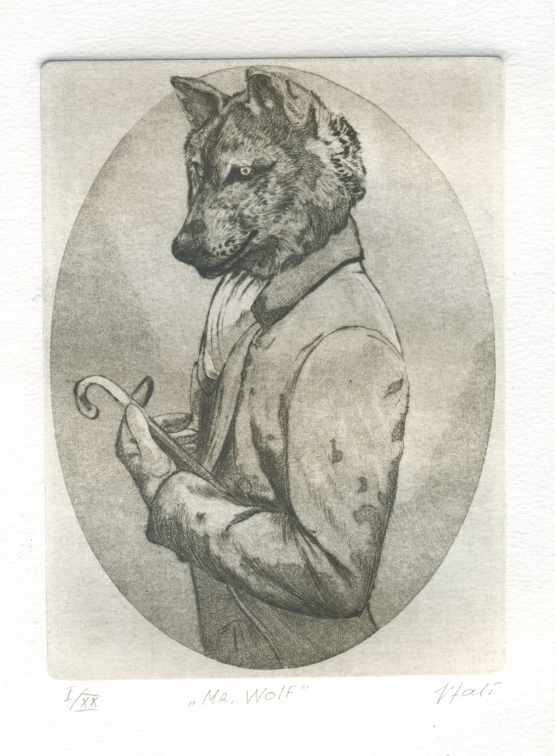 Engraving "mr.wolf",gentleman,mr. Wolf, Wolf, Printmaking, Print, Print ...
