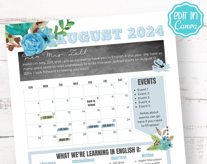 EDITABLE Class Newsletter Template August 2024 | Monthly Class ...