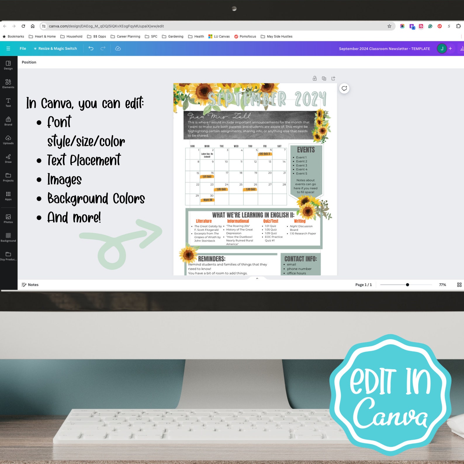 EDITABLE Class Newsletter Template September 2024 Monthly Class ...