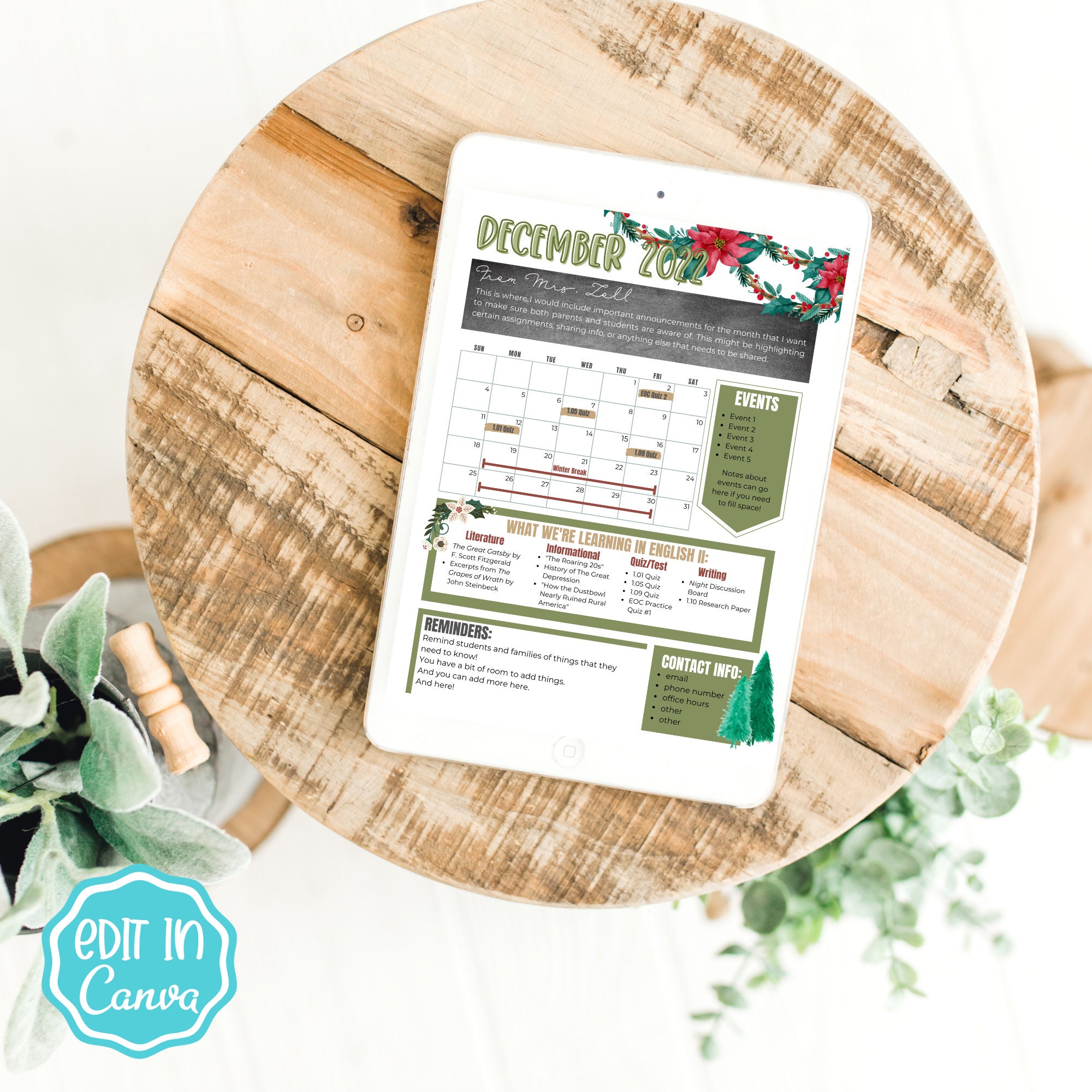 EDITABLE Class Newsletter Template December 2022 Monthly - Etsy