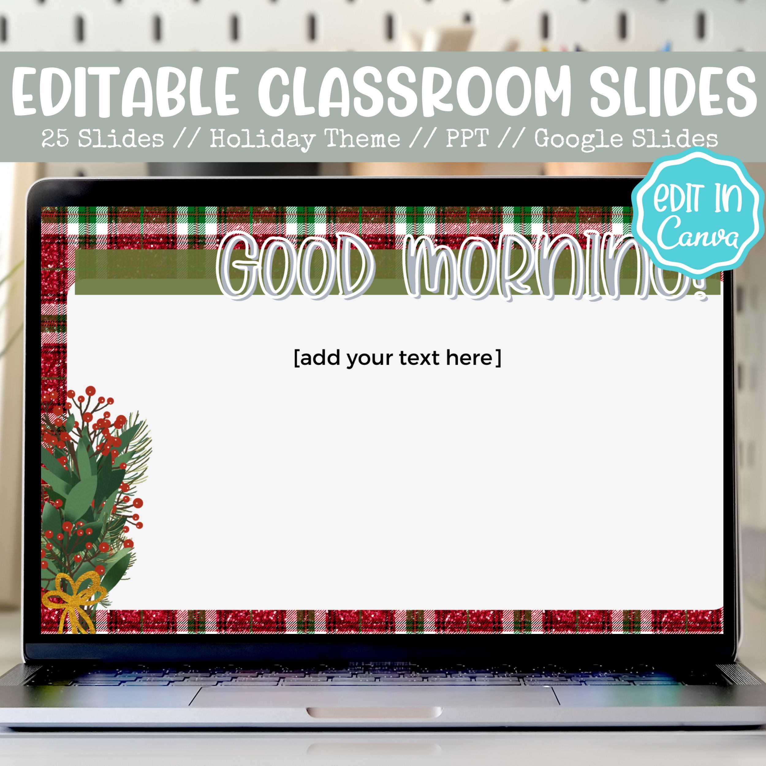 EDITABLE Classroom Slides Template | Christmas Powerpoint Template ...