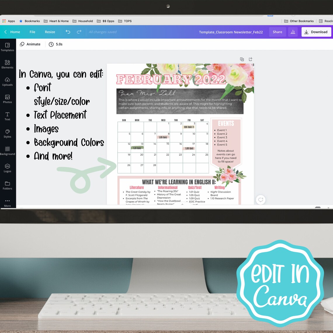 EDITABLE Class Newsletter Template February 2023 Monthly - Etsy