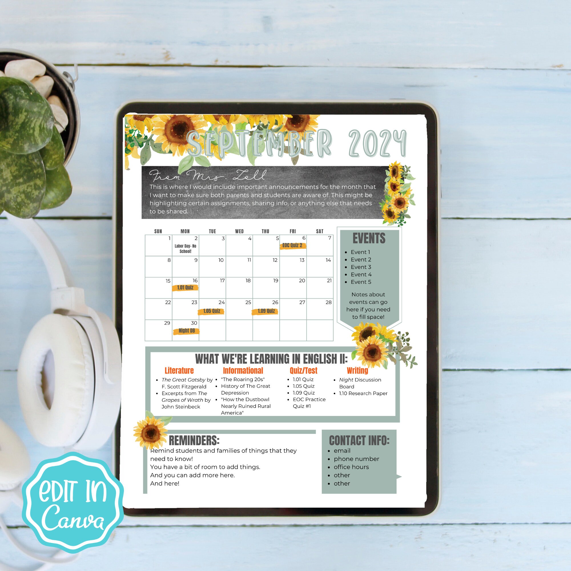 EDITABLE Class Newsletter Template September 2024 | Monthly Class ...