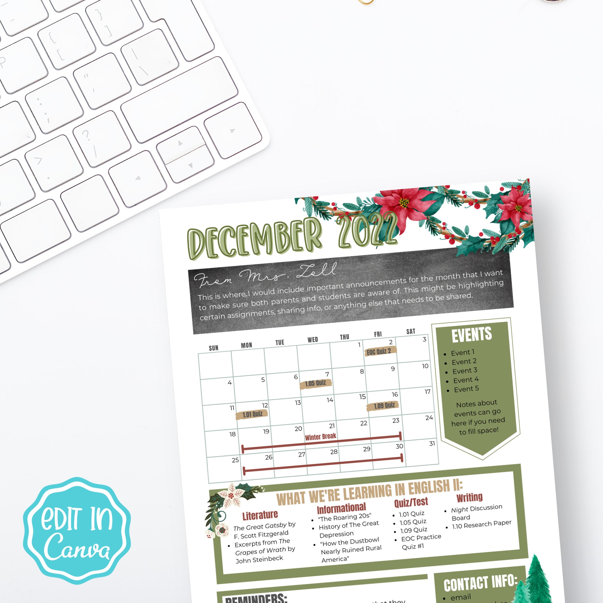EDITABLE Class Newsletter Template December 2022 Monthly - Etsy