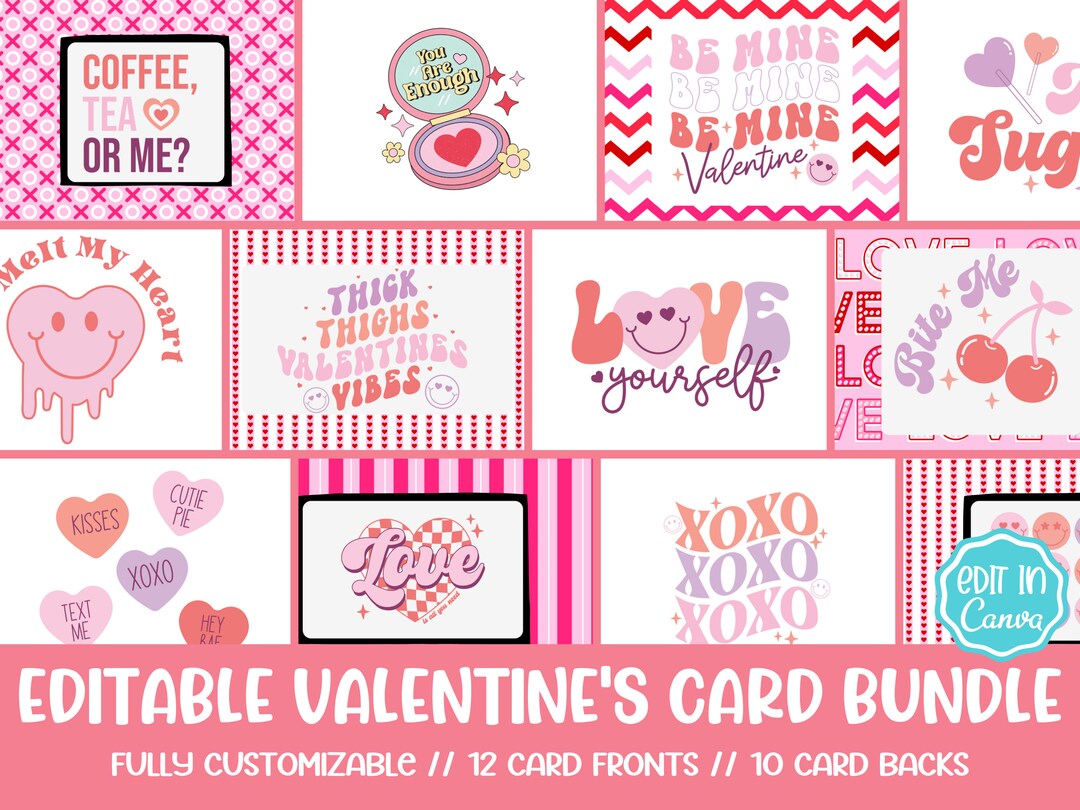 EDITABLE Retro Valentine's Day Card Bundle Printable Valentine's Card ...
