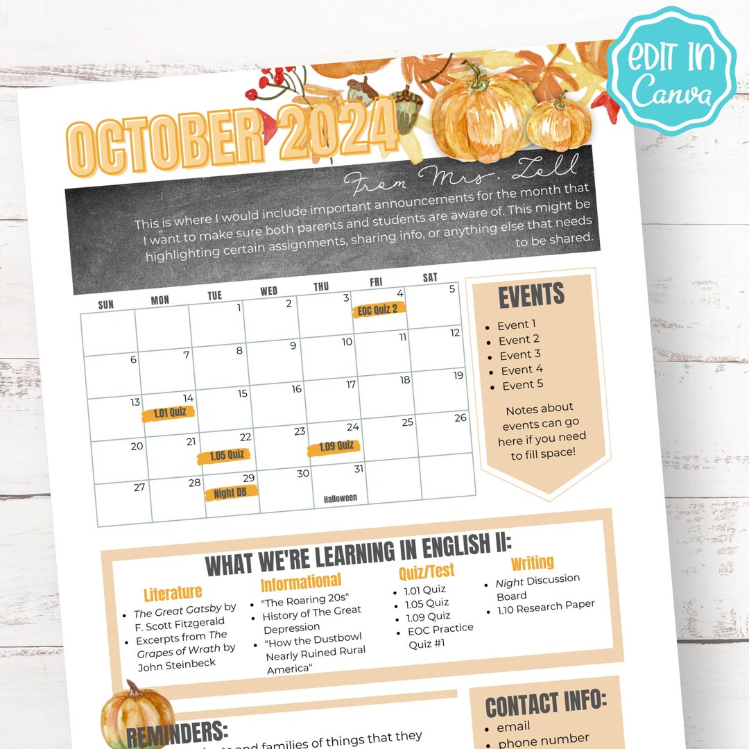 EDITABLE Class Newsletter October 2024 | Newsletter Template | Back to ...