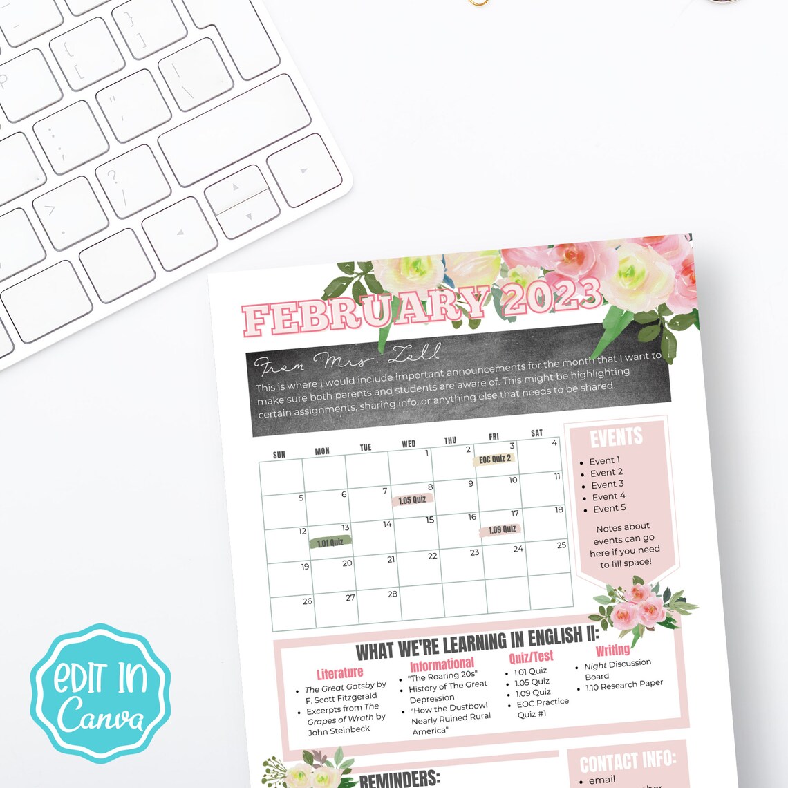 EDITABLE Class Newsletter Template February 2023 Monthly - Etsy