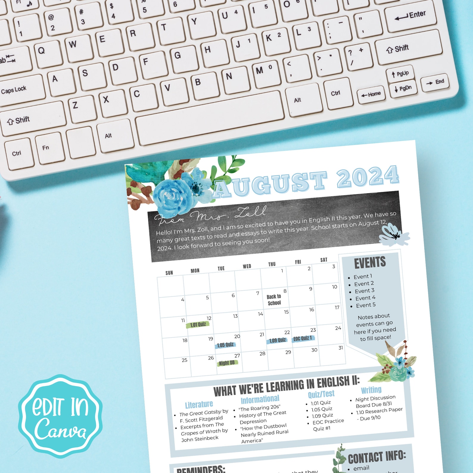 EDITABLE Class Newsletter Template August 2024 Monthly Class Newsletter ...