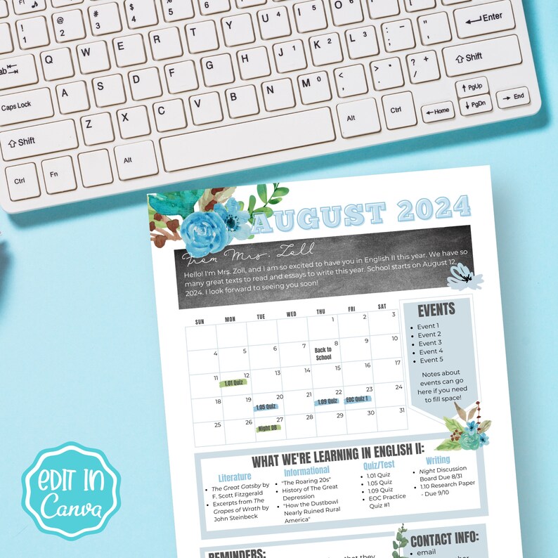 EDITABLE Class Newsletter Template August 2024 Monthly Class Newsletter ...