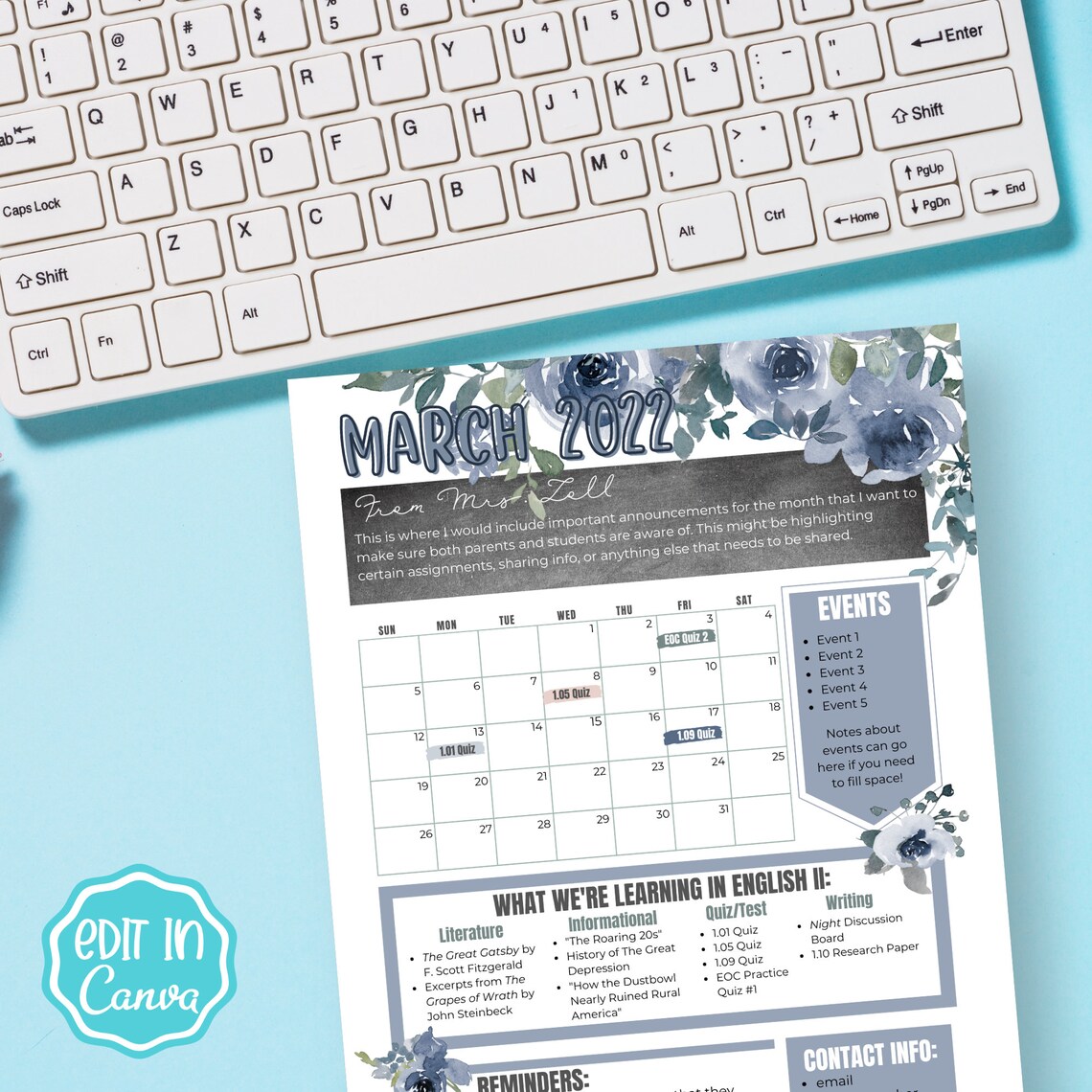 EDITABLE Class Newsletter Template March 2022 Monthly Class - Etsy